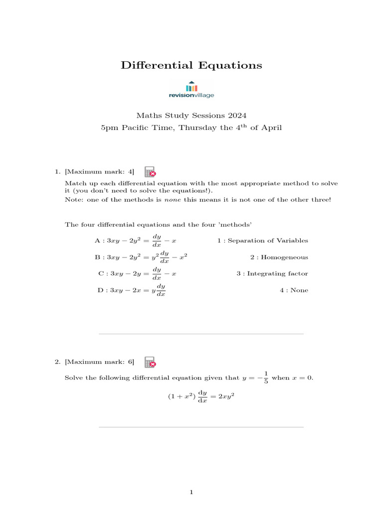 Differential Equations Study Guide 2024 | PDF | Mathematical Concepts ...