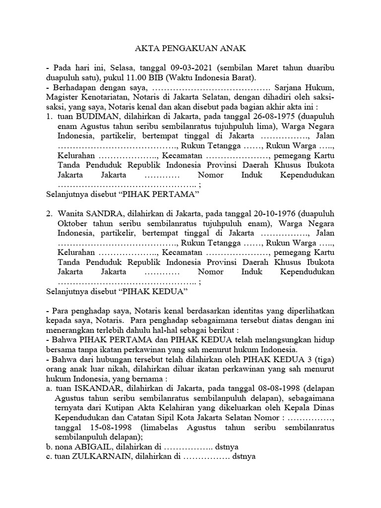 Contoh Akta Pengakuan Anak | PDF | Politik | Ilmu Sosial