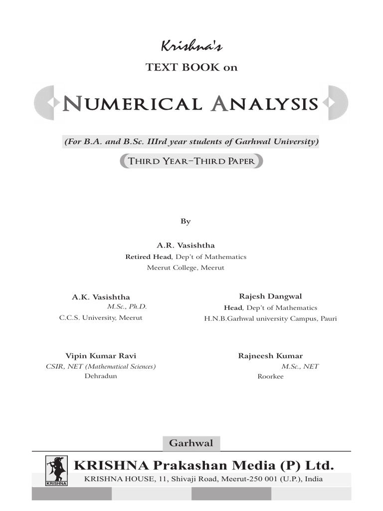 Krishnas - Numerical Analysis (Etc.) (Z-Library) | PDF | Numerical Analysis | Equations