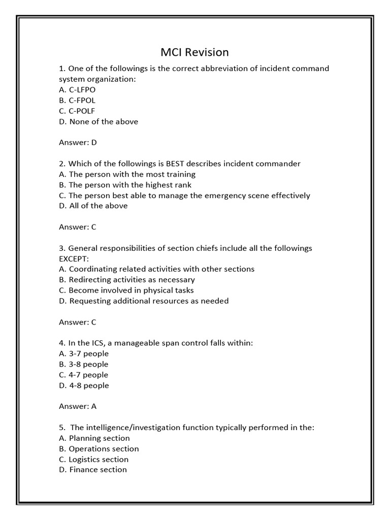 2. MCI Revision | PDF | Incident Command System | Public Safety