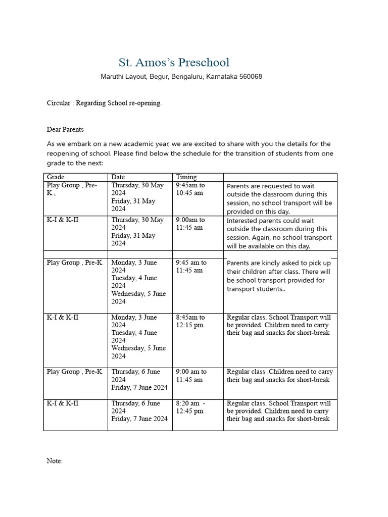 School Reopening Schedule 2024 | PDF | Preschool | Youth