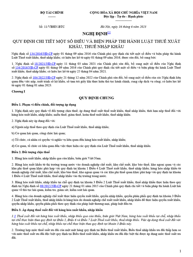 NĐ 134 - 2016 (đã hợp nhất sđ,bs) Hướng dẫn LUẬT THUẾ XNK | PDF