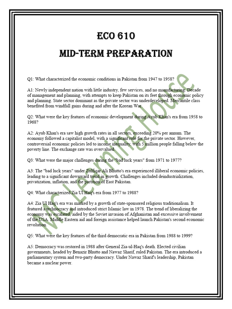 ECO610 MidTerm Q&A | PDF | Green Revolution | Pervez Musharraf