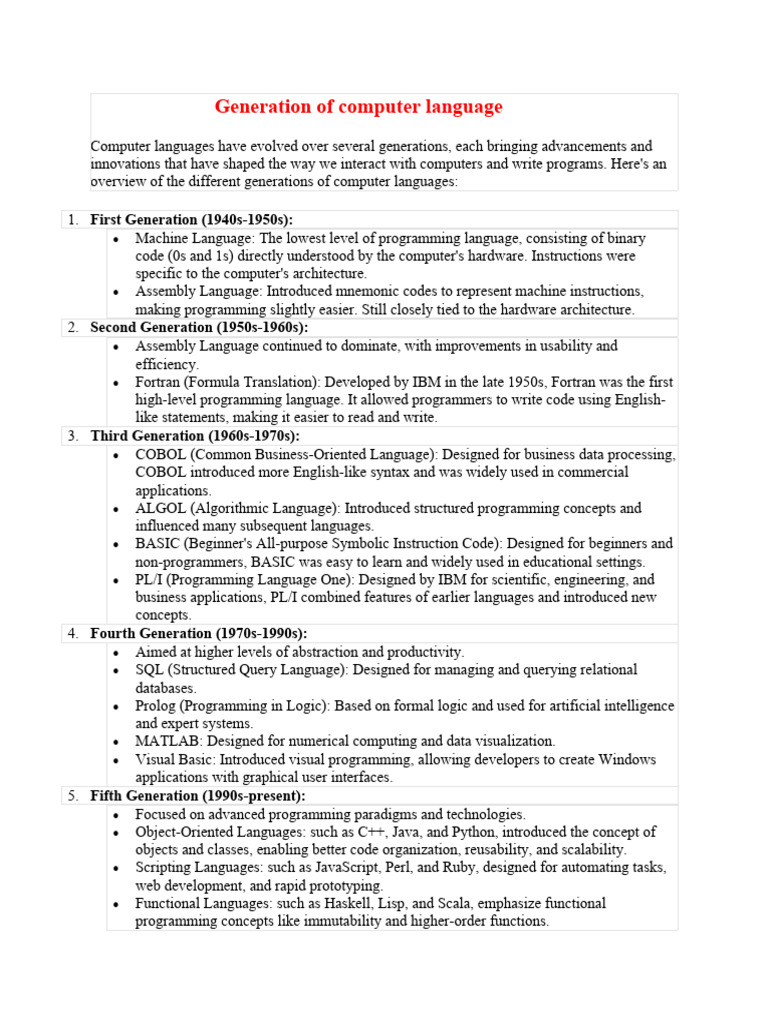 Generation of Computer Language | PDF | Computer Programming | Assembly ... Generation of Computer Language | PDF | Computer Programming | Assembly ...