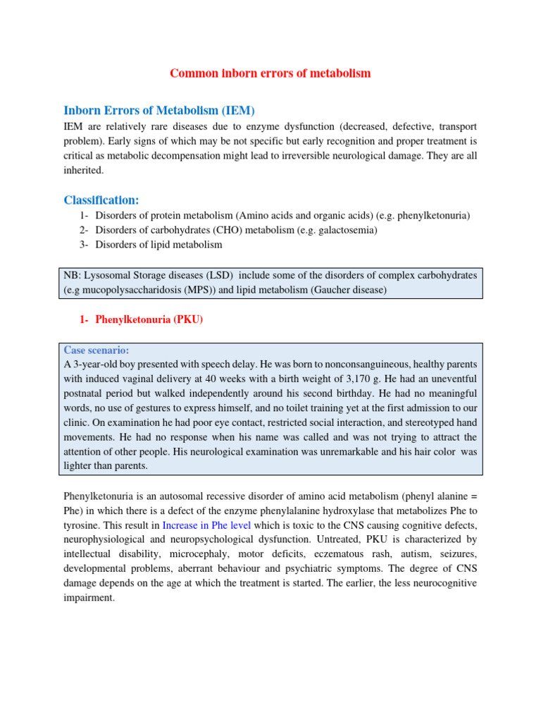 Common IEM Solaf M Elsayed 2021 | PDF | Phenylalanine | Causes Of Death
