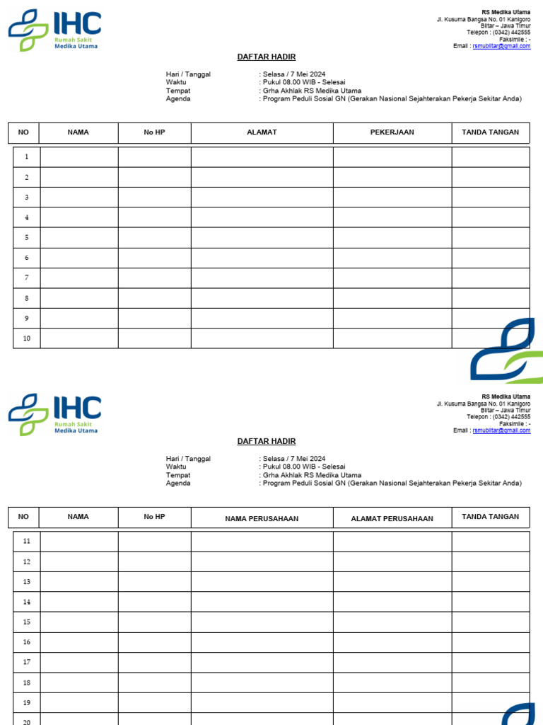 Daftar Hadir Program Sosial GN 2024 | PDF