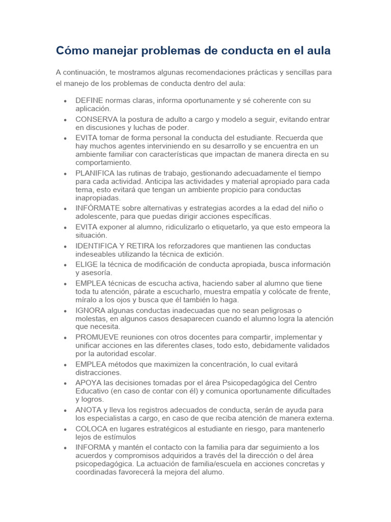 Cómo manejar problemas de conducta en el aula | Descargar gratis PDF ...