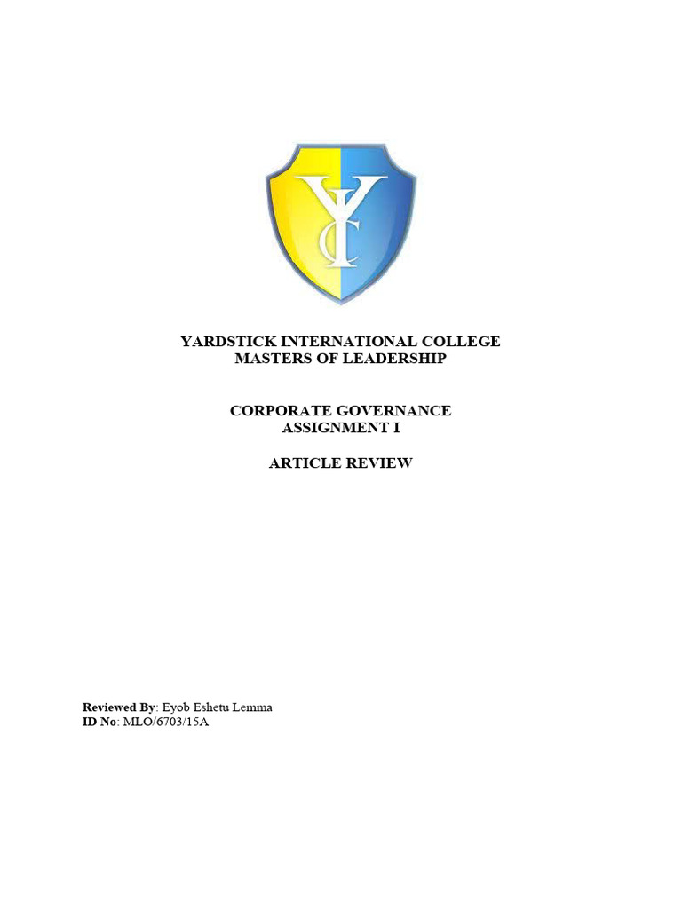Eyob Eshetu Lemma - MLO-6703-15A - Corporate Governance - Assignment 1 ...