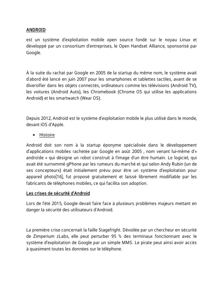 Android : Histoire et sécurité du système | PDF | Android (Système d ...