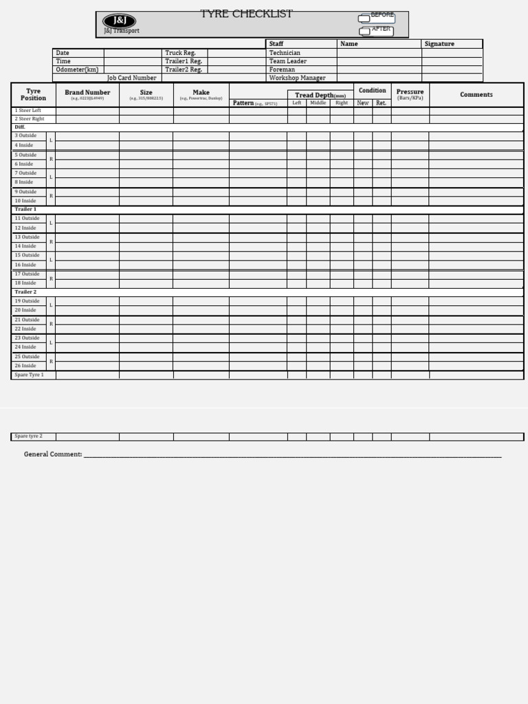 Tyre Checklist 2024 | PDF | Tire | Transportation Engineering