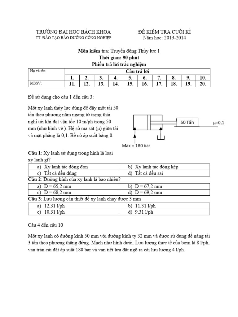 De Thi Thuy Luc 2013-2014 | PDF