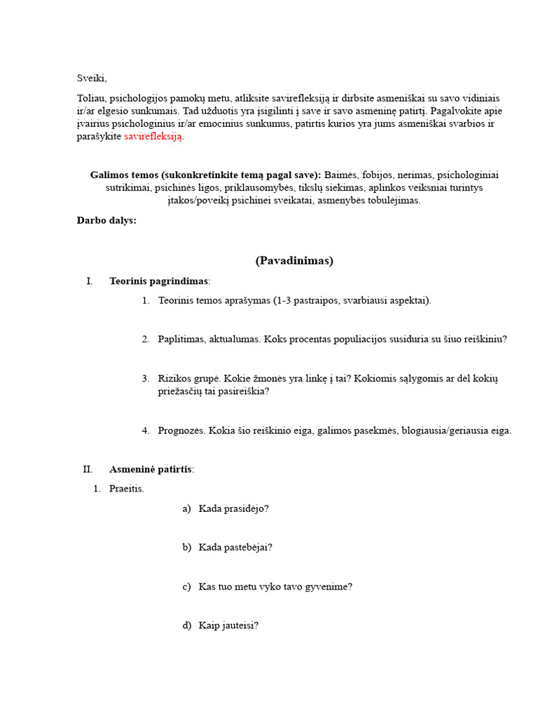 Psichologijos Atsiskaitomasis Darbas | PDF