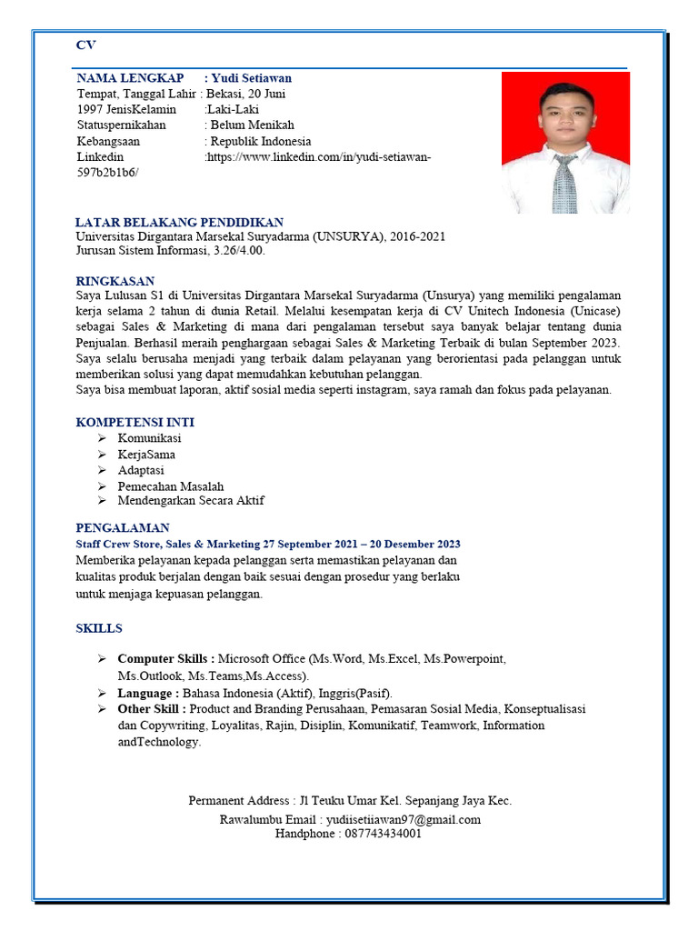 CV Yudi Setiawan | PDF | Karier & Perkembangan | Bisnis