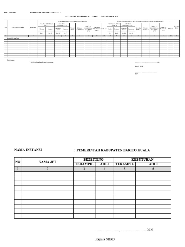 Data Pegawai Barito Kuala 2021 | PDF