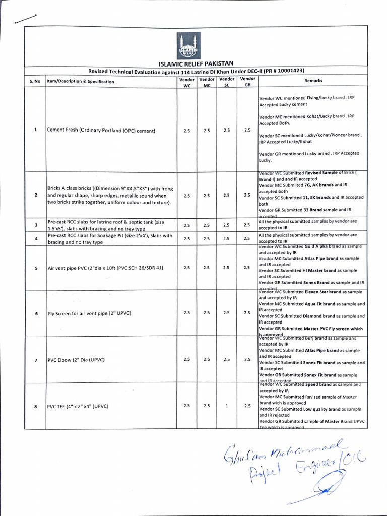 Technical Evaluation for Latrine Supplies | PDF | Building Engineering ...