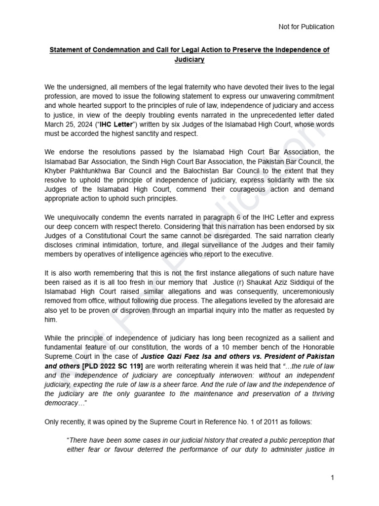 Statement of Condemnation and Call For Legal Action To Preserve The ...