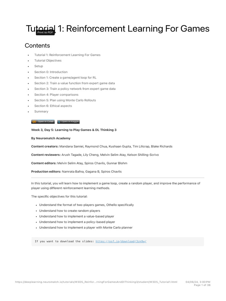 Tutorial 1 - Reinforcement Learning For Games - Neuromatch Academy ...
