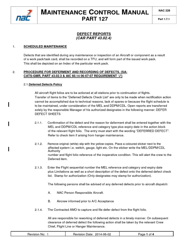 Part 1.7.1 Defect Reports Rev 1 | PDF | Aviation