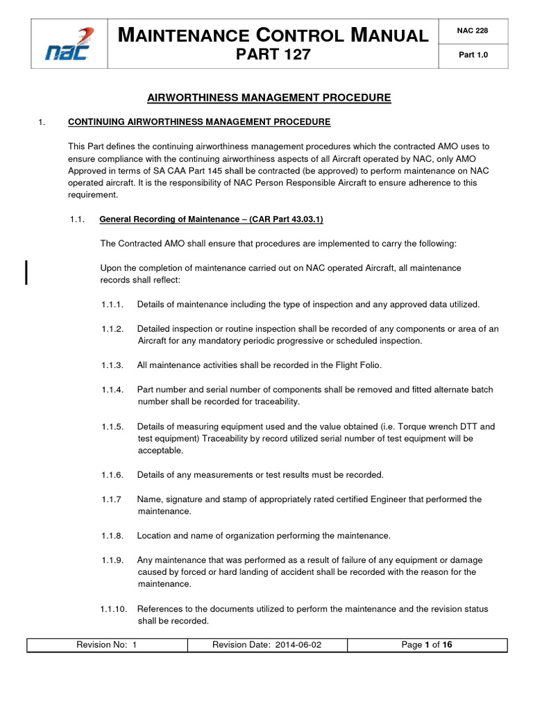 Part 1.0 Airworthiness Management Procedure Rev 1 | PDF | Federal ...