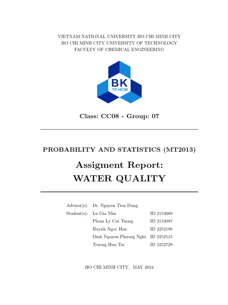 CC08 Group 07 Probability and Statistics Assignment Report PDF | PDF | Water | Linear Regression
