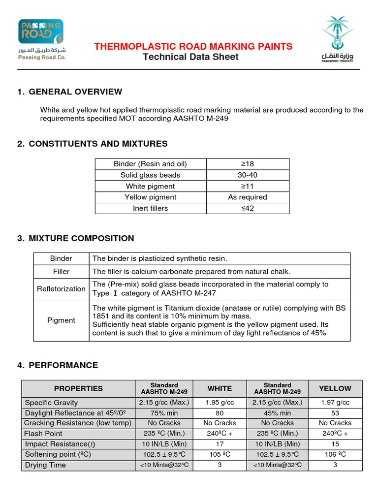 Thermoplastic Road Marking Paints: Technical Data Sheet | PDF | Pigment ...