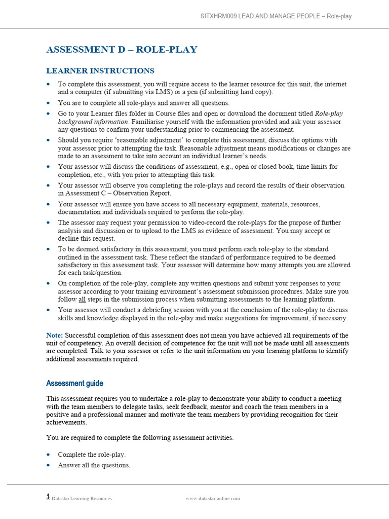 Lead and Manage People Role-Play | PDF | Learning | Information