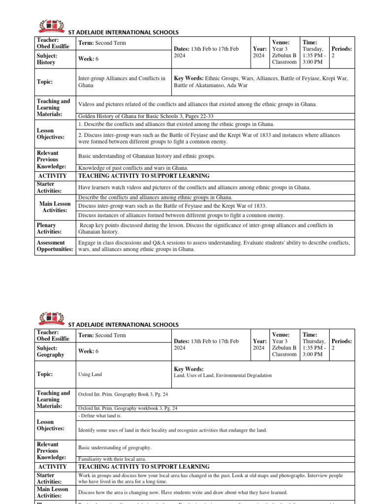 Lesson Plan (History,Geography and Bible Knowledge) _ Year 3B_Week 6 (2 ...
