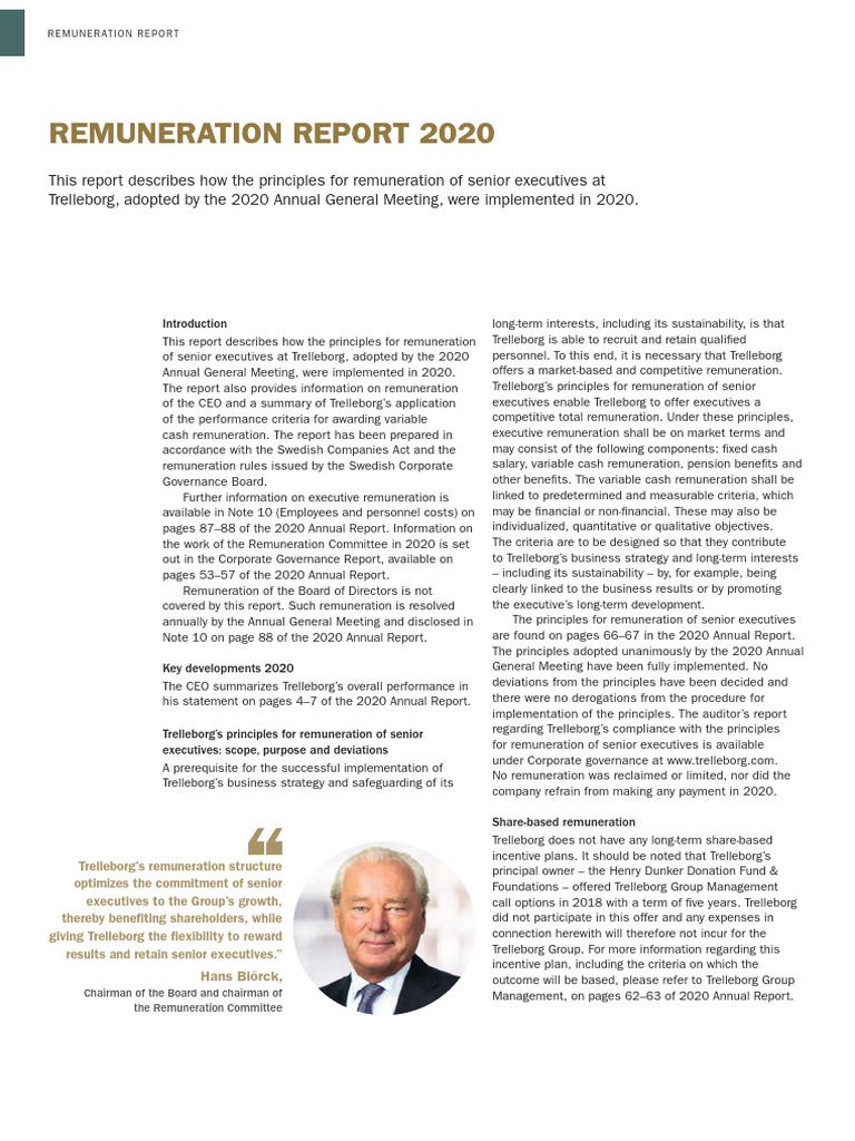 Remuneration Report 2020 | PDF | Corporate Governance | Salary