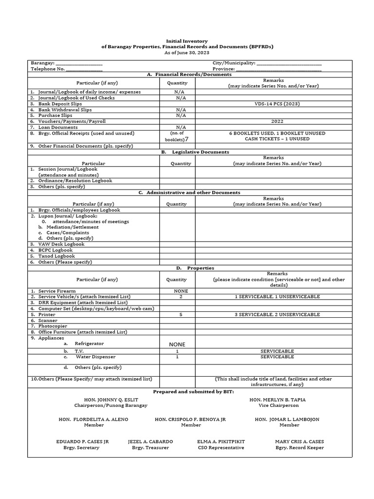 Initial Inventory-2023 | PDF | Personal Finance | Banking