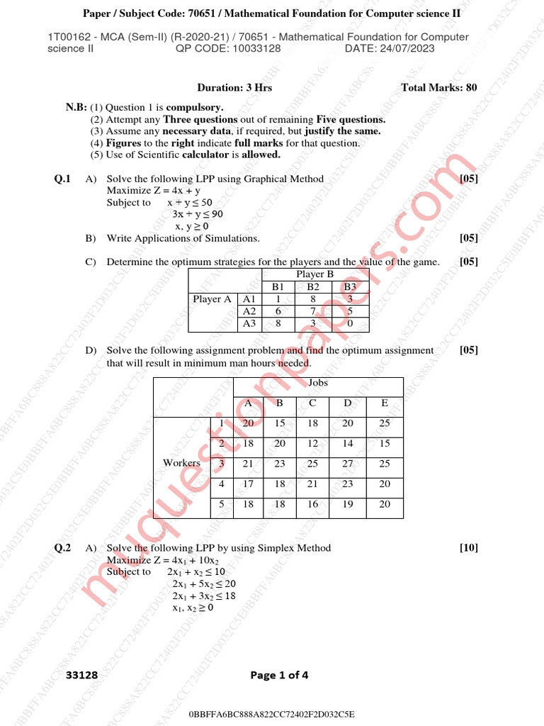 Technology Mca Master of Computer Applications Semester 2 2023 May Mathematical Foundation For ...
