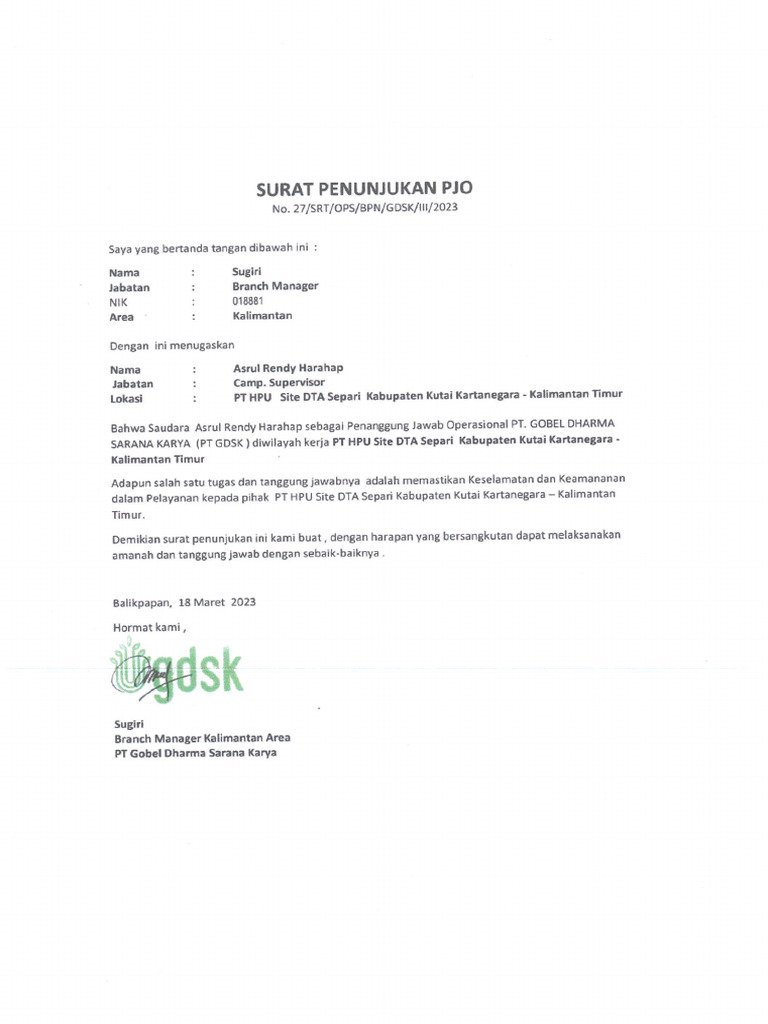 11.Penunjukan Pjo Gdsk Hpu Msj | PDF