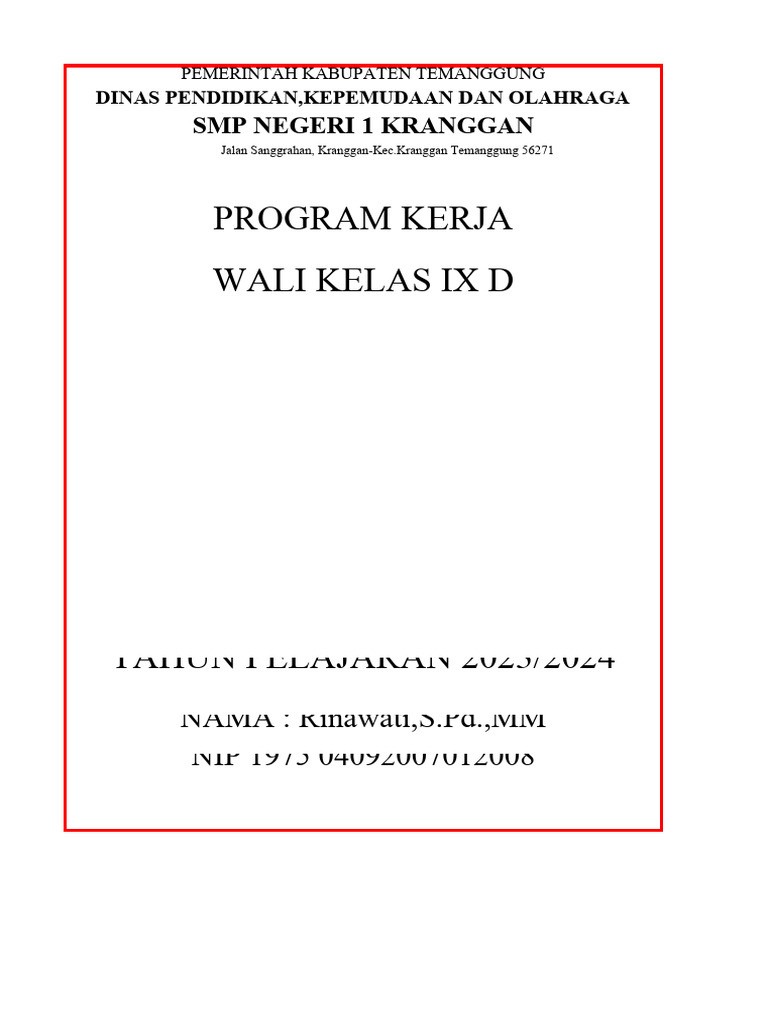 Program Kerja WALI KELAS - IXD | PDF