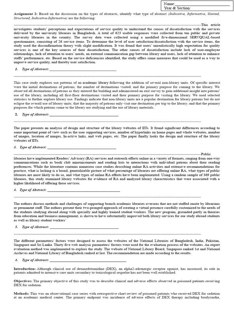Types of Abstract - Assignment | PDF | Libraries | Customer Satisfaction