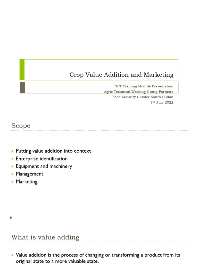 Crop Value Addition & Marketing Training | PDF | Entrepreneurship ...