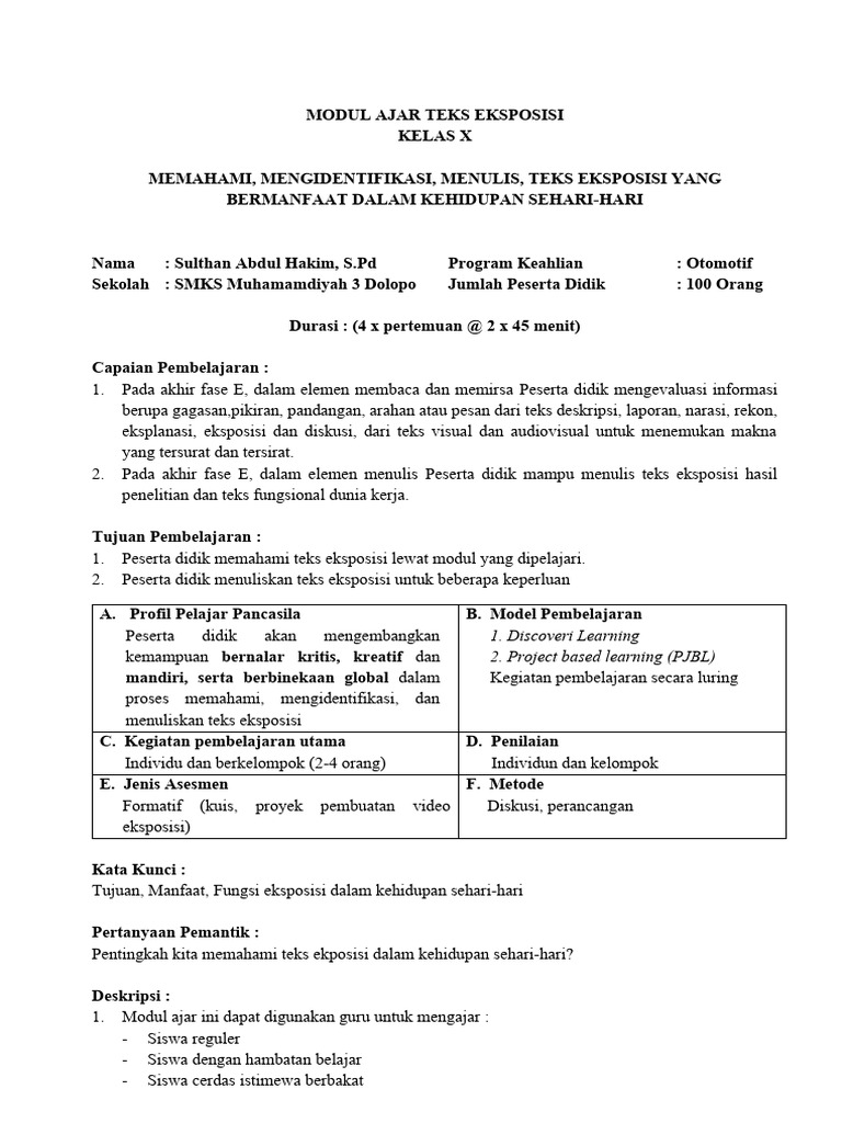 Modul Ajar Teks Eksposisi Pdf