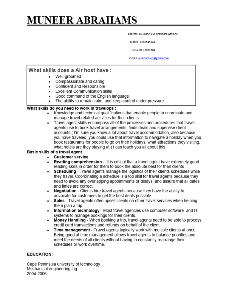 Muneer Abrahams CV Refaai Letters (1) | Download Free PDF | Travel Agency | Business