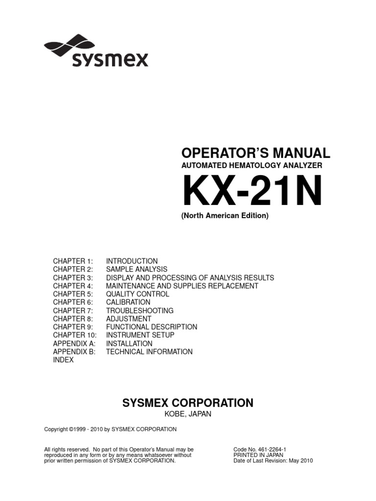 KX-21N Operator's Manual N American 05.2010 | PDF | Calibration | Waste
