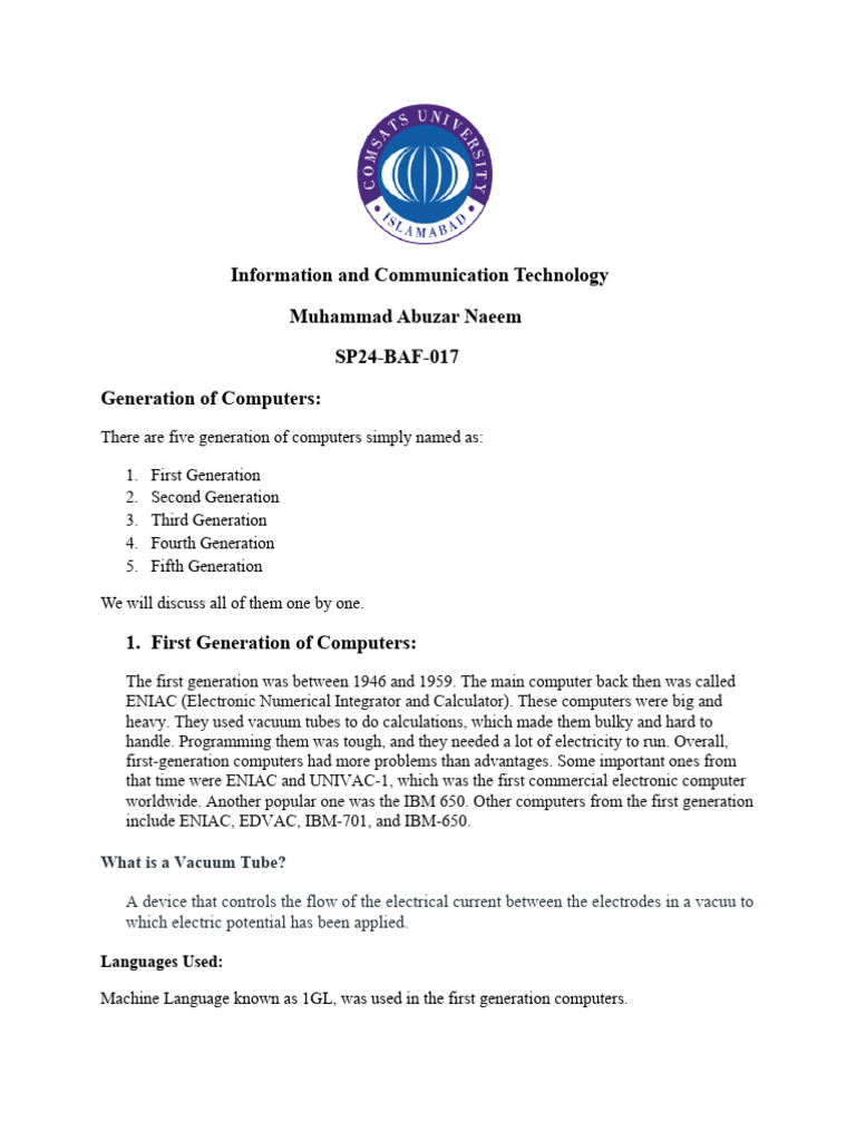 assignment 1 generations of computers | Download Free PDF | Integrated Circuit | Visual Basic ...