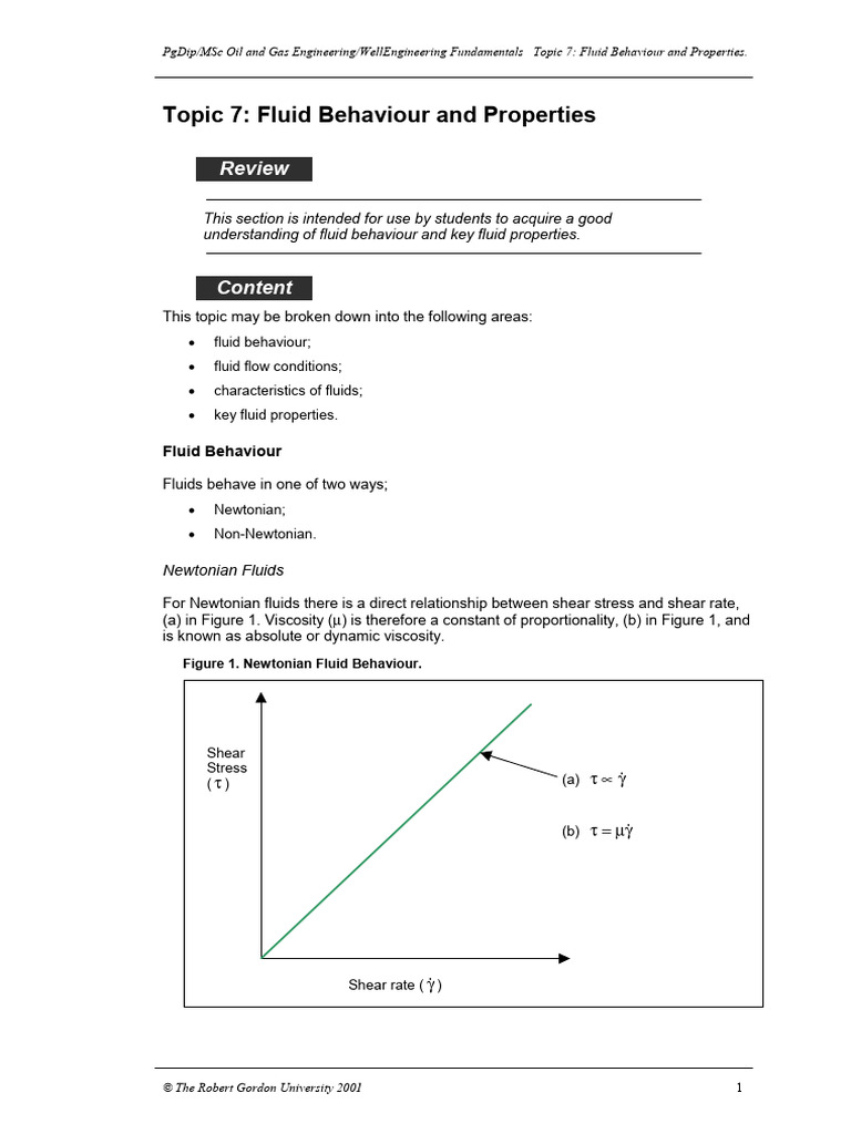 Topic 7 - Fluid Behaviour and Properties | PDF | Fluid Mechanics ...