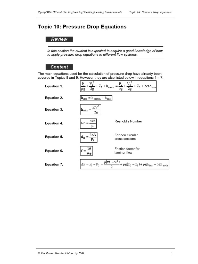 Pressure Drop Equations in Flow Systems | PDF | Fluid Dynamics | Pressure