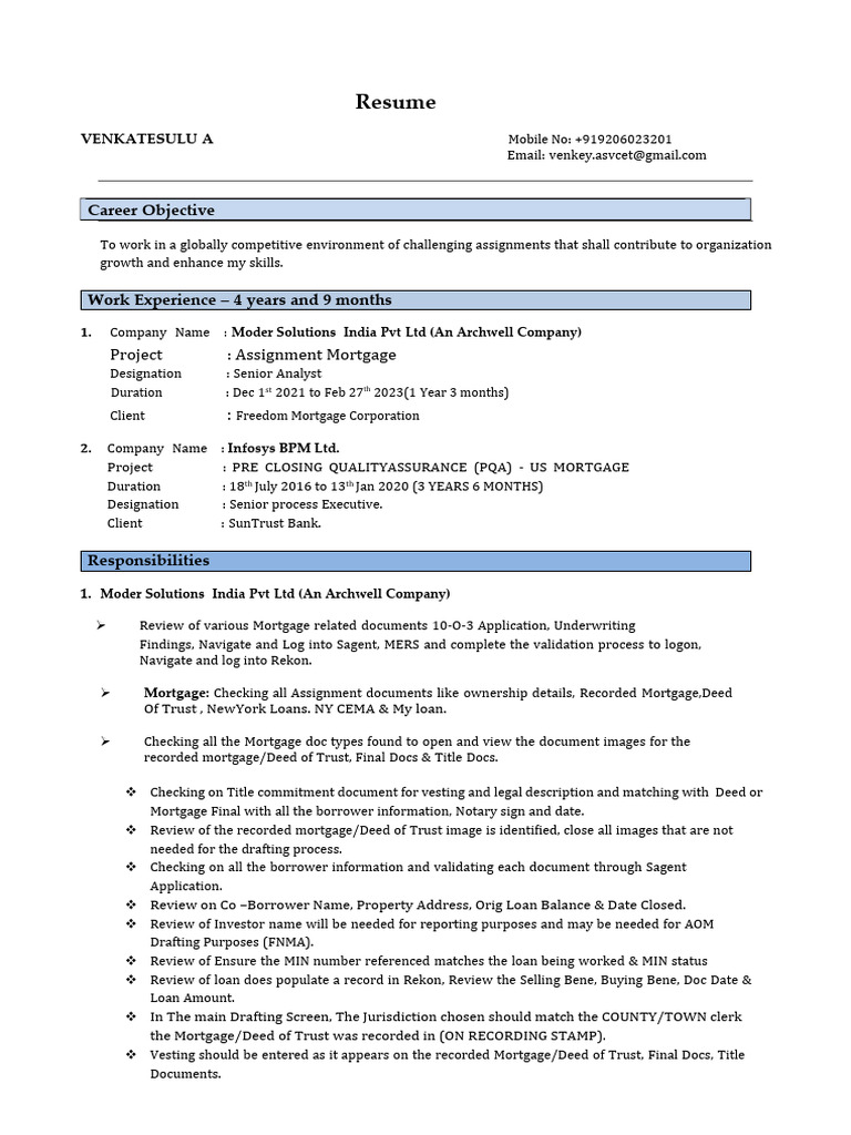 Moder Solutions India Pvt Ltd Resume | PDF | Mortgages | Deed