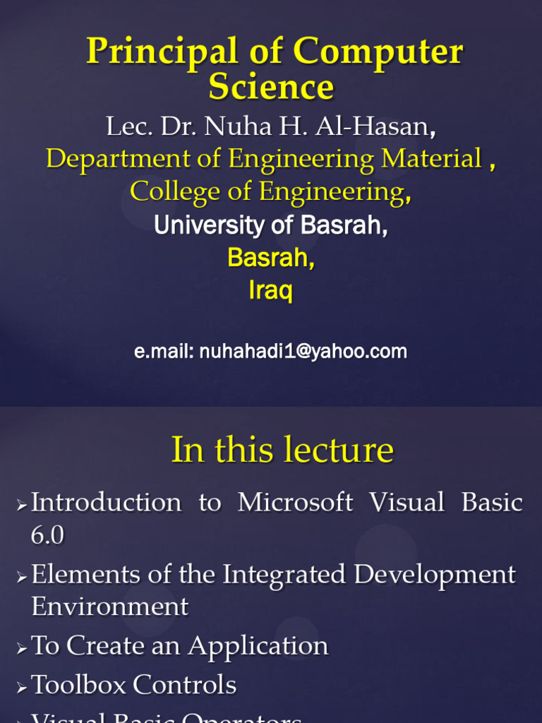 Principal of Computer Science: Lec. Dr. Nuha H. Al-Hasan | PDF | Button (Computing) | Window ...