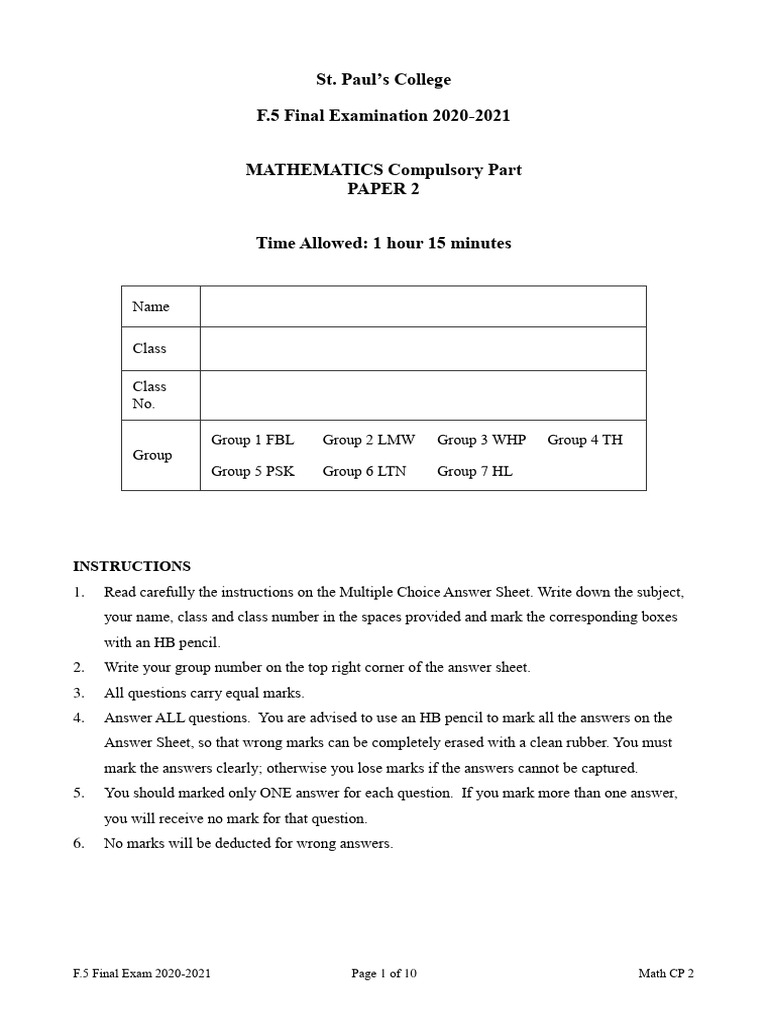 2021 F5 T2 Paper 2 QAB | PDF | Mathematics