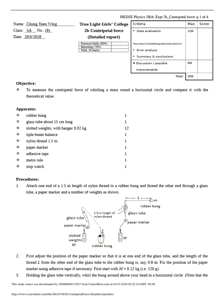 2b CentripetalForce Detailed Report | PDF | Force | Tension (Physics)