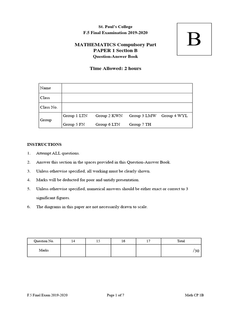 1920 F5 T2 Paper 1 Section BQAB | PDF | Mathematics | Elementary Geometry