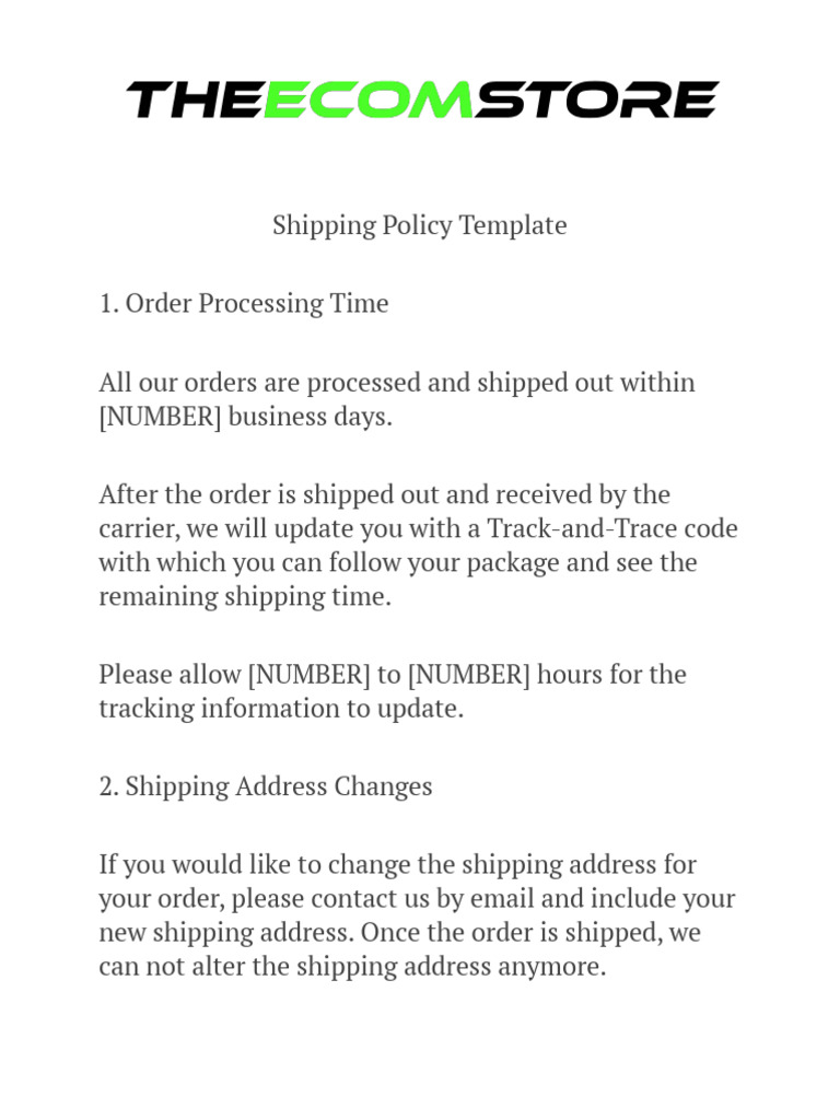 Shipping Policy Template for Online Stores | PDF | Finance & Money ...