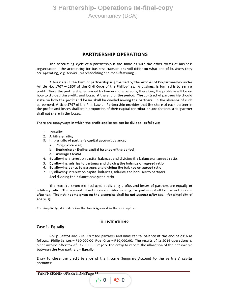 Partnership Profit Allocation Methods | PDF | Partnership | Debits And ...