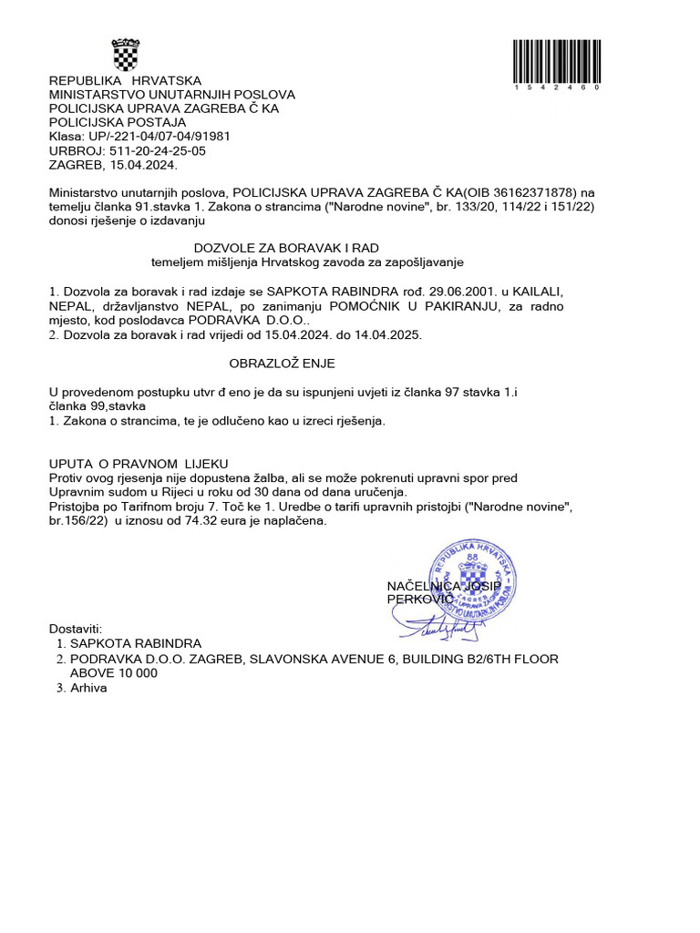 Hrvatska Dozvola_sapkota Rabindra | PDF
