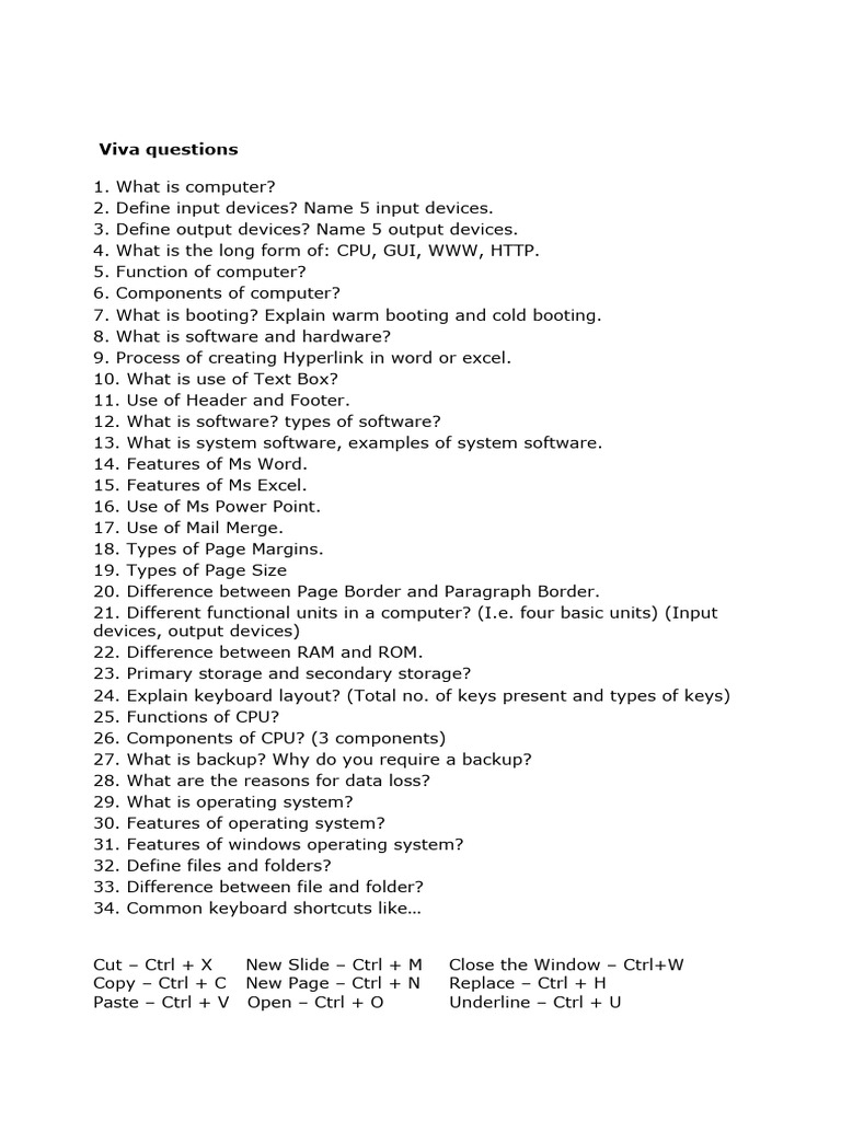 Computer Viva Questions | PDF | Microsoft Word | Microsoft Excel Computer Viva Questions | PDF | Microsoft Word | Microsoft Excel