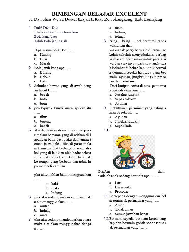 Latihan Soal B. Indo Kelas 1 | PDF